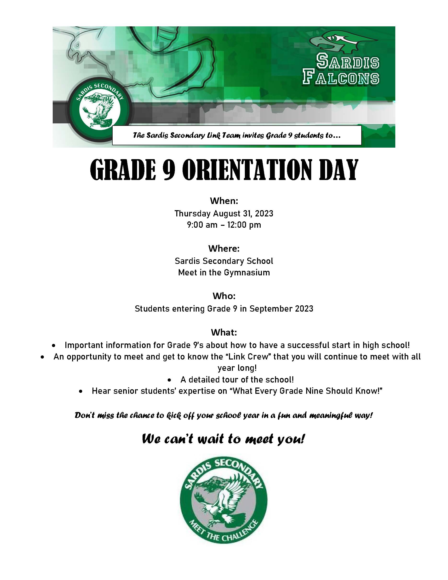 Gr. 9 Student Orientation | Vedder Middle School